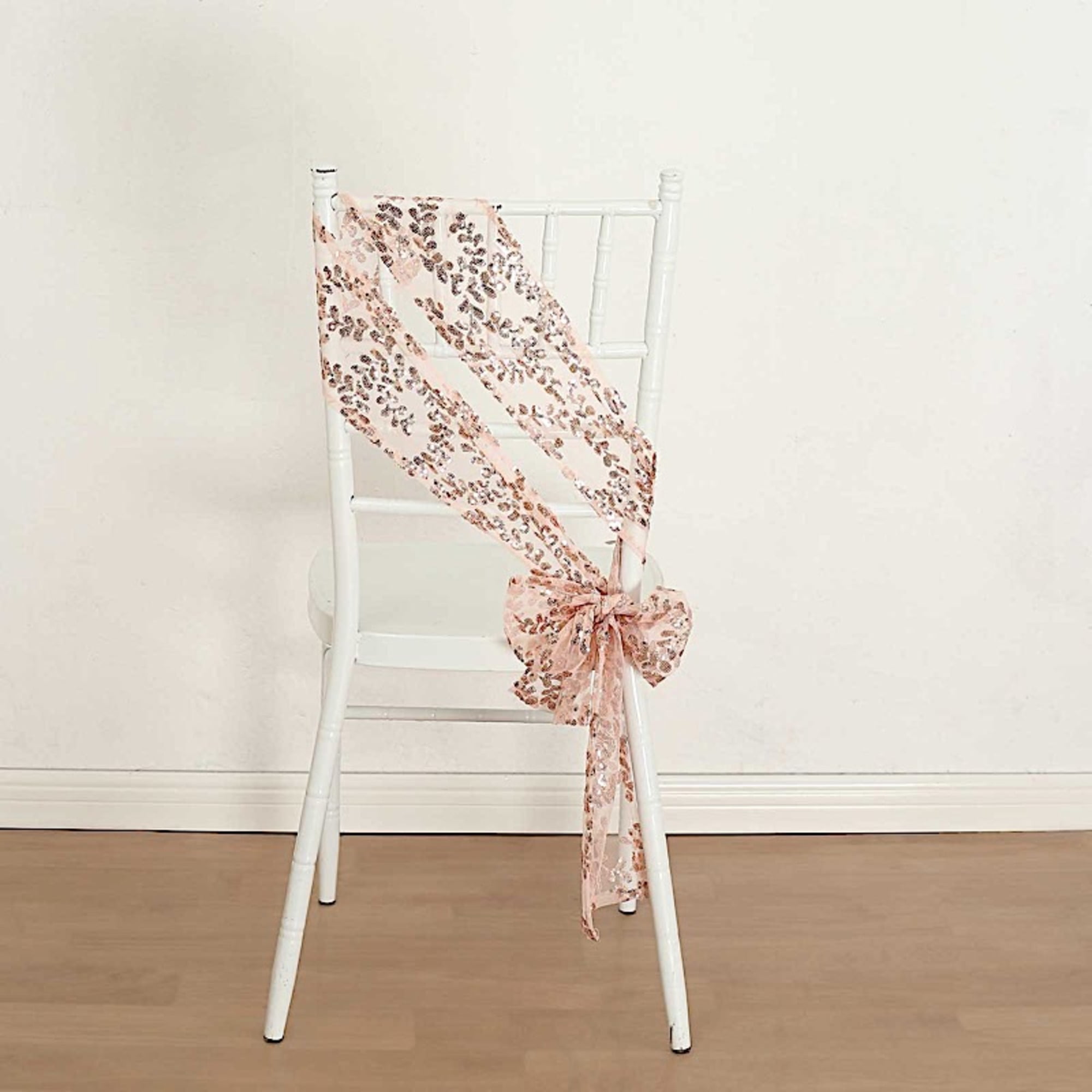 BalsaCircle 5 Rose Gold Tulle Chair Sashes with Leaf Vine Embroidered ...