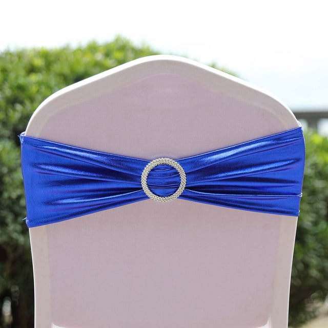 BalsaCircle 5 Royal Blue Metallic Spandex Chair Sashes Silver Round ...