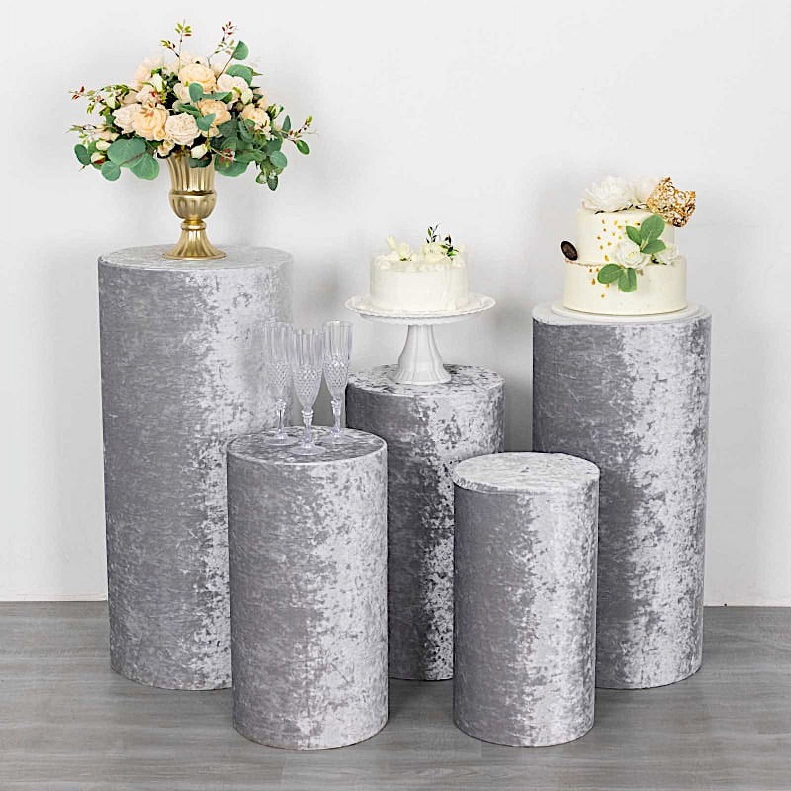 BalsaCircle 5 Silver Cylinder Pedestal Crushed Velvet Display Stand ...