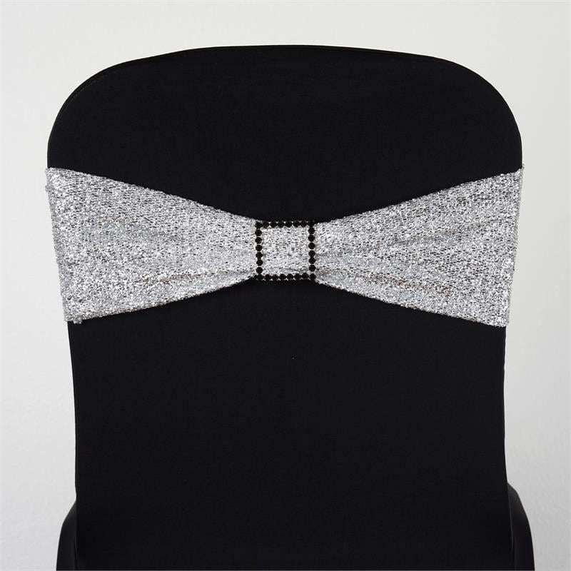 BalsaCircle 5 Silver Metallic Spandex Chair Sashes Bows Ties Ceremony ...