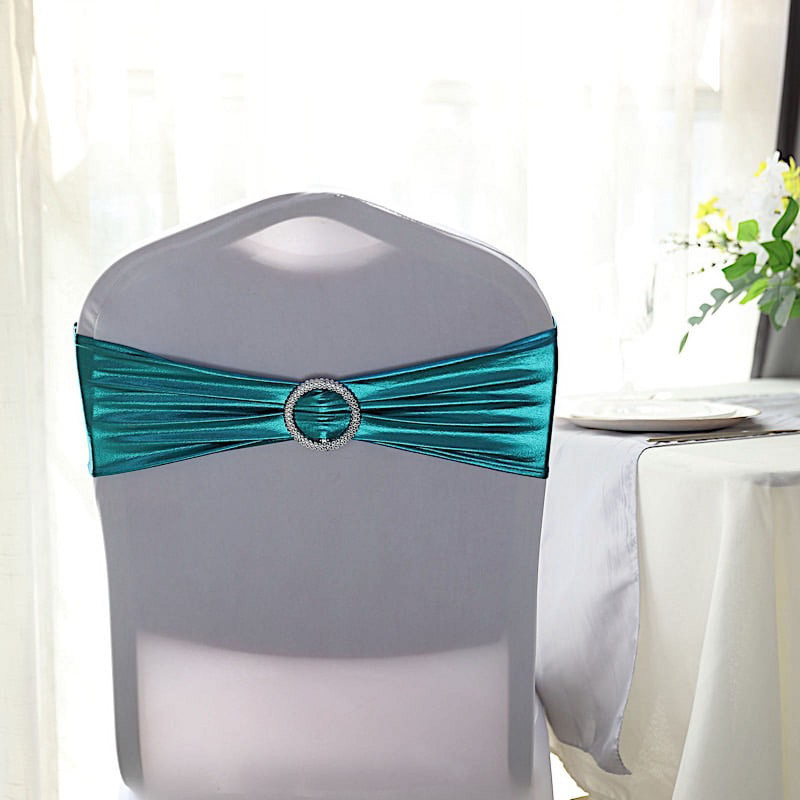 BalsaCircle 5 Teal Metallic Spandex Chair Sashes Silver Round Buckles ...