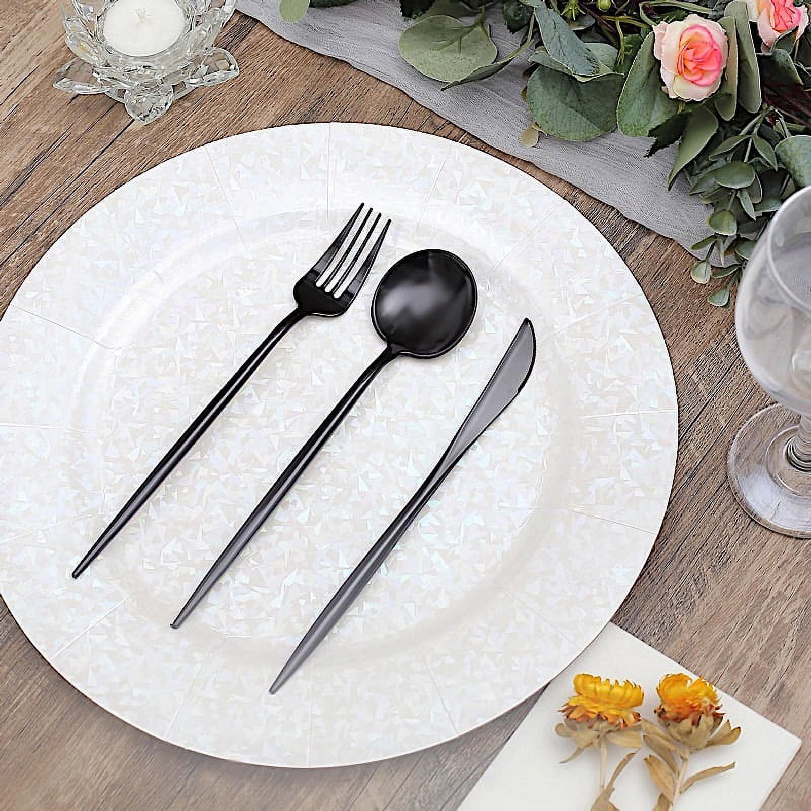 Balsa Circle Disposable Plastic Cutlery Spoons Forks Knives Set, Black ...