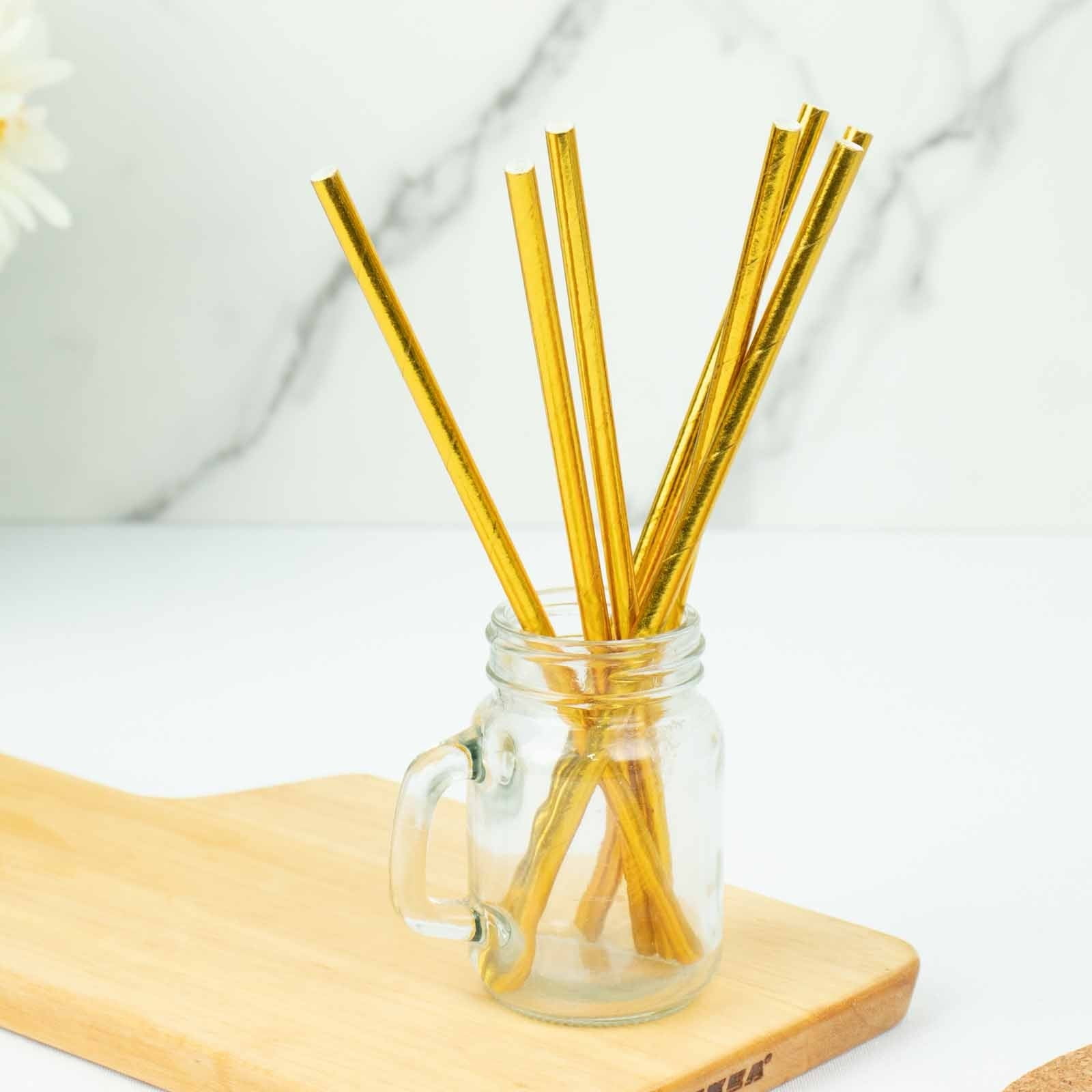 BalsaCircle 50 Gold 8 in Metallic Disposable Paper Drinking Straws ...