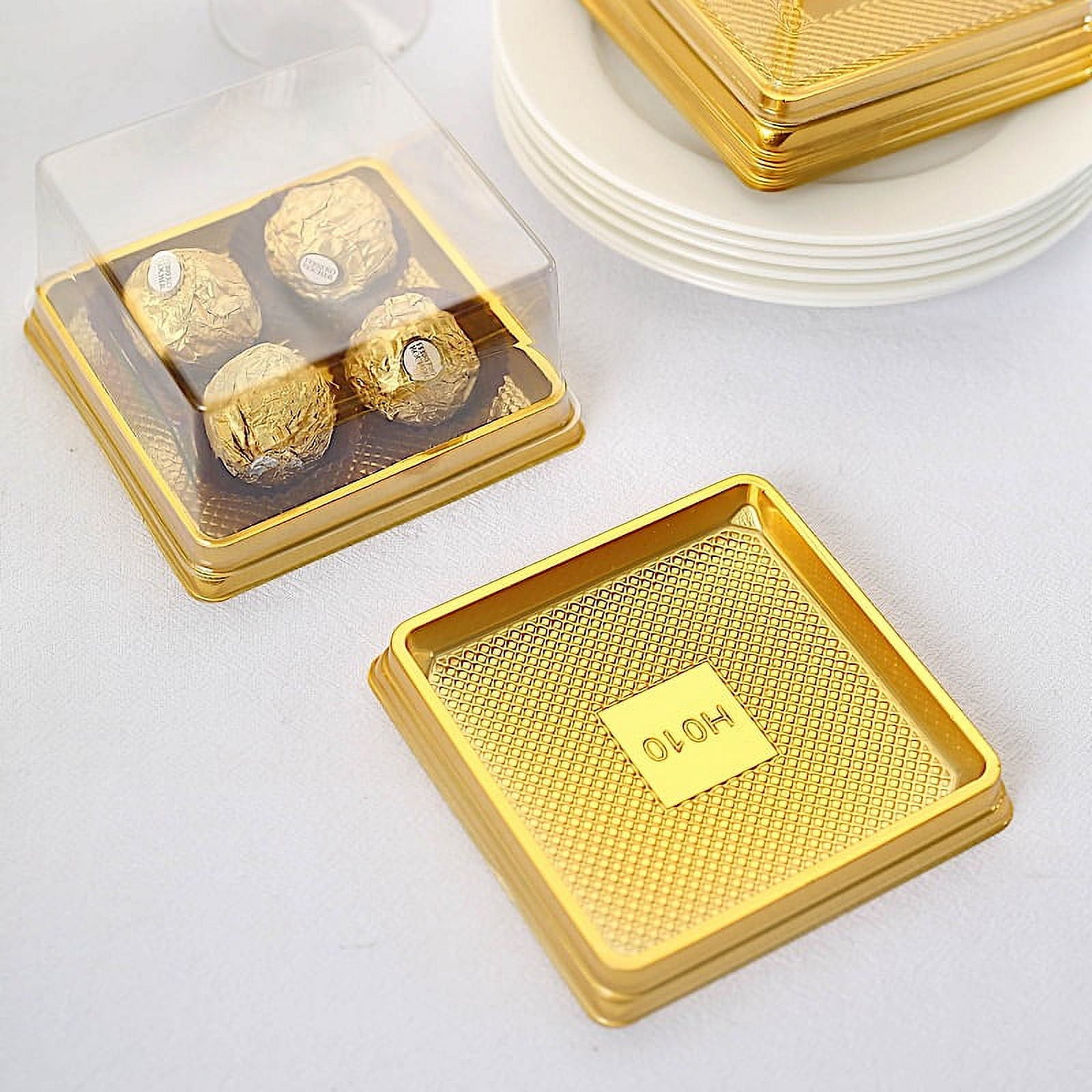 BalsaCircle 50 Gold Clear 4" Square Mini Plastic Favor Boxes Dessert ...