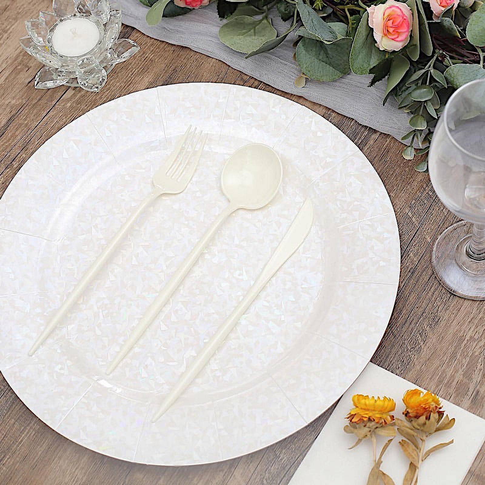 BalsaCircle 50 Ivory Disposable Heavy Duty Plastic Cutlery Spoons Forks ...