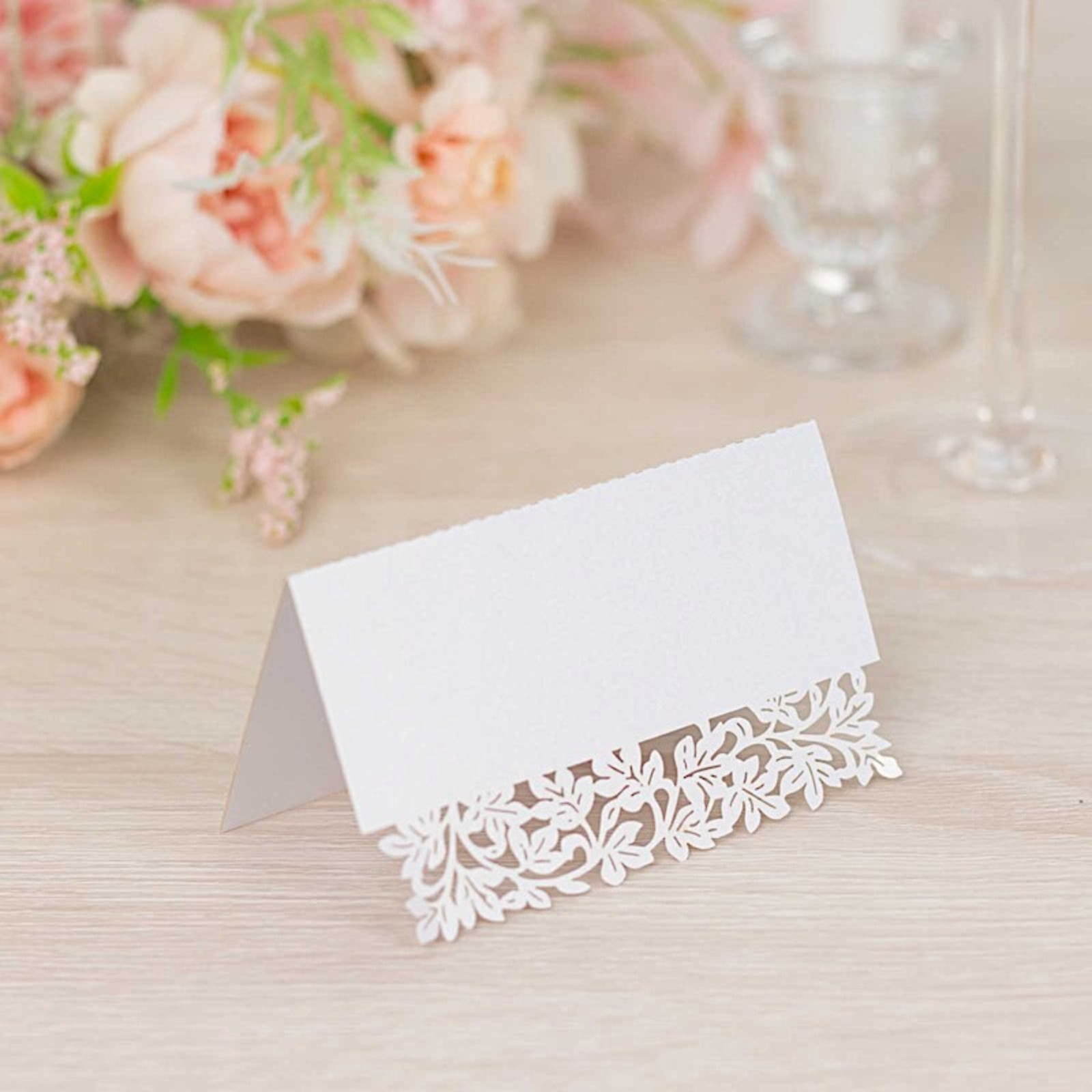 BalsaCircle 50 White Laser Cut Leaf Vine Design Paper Table Name Place ...