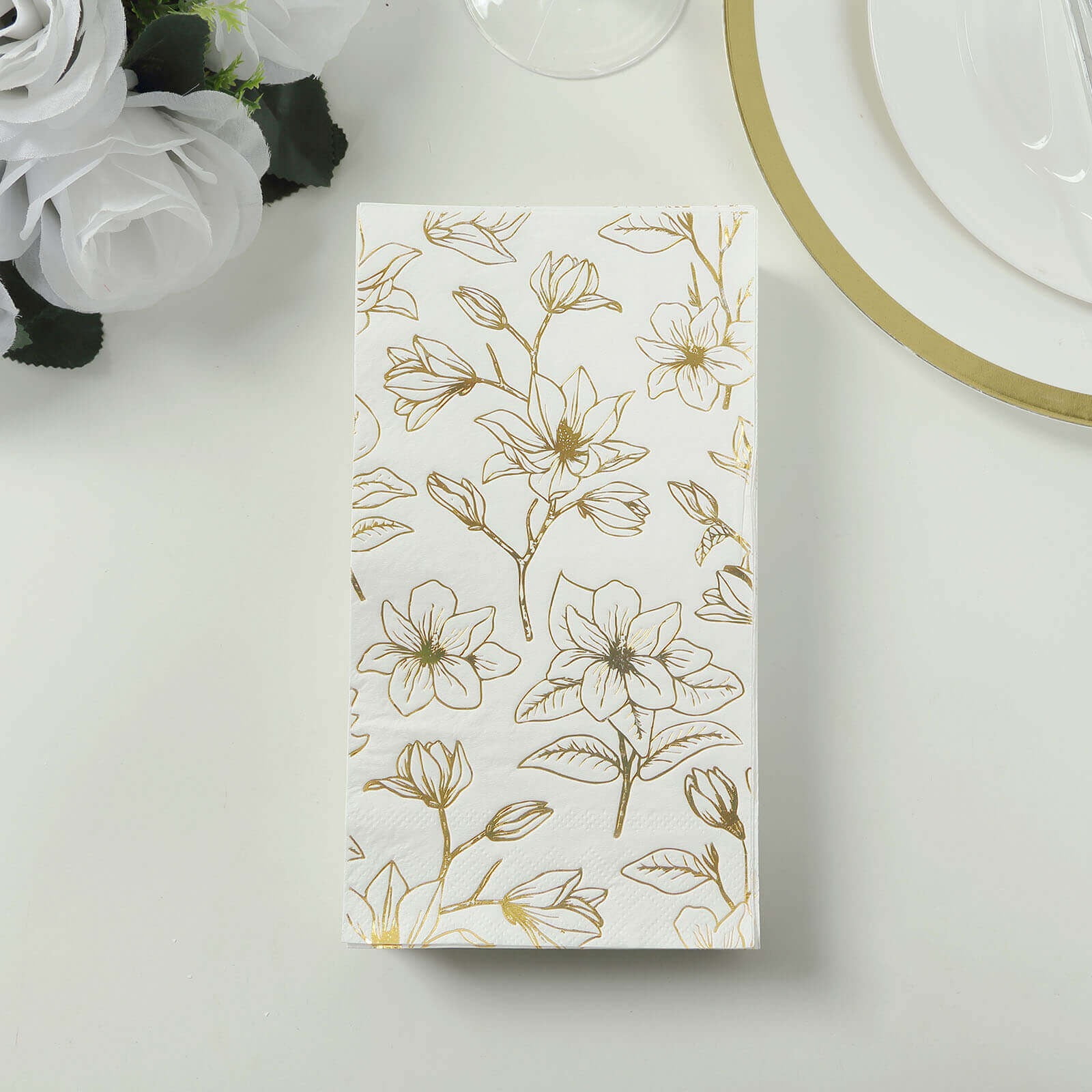Balsa Circle 50 White and Gold Plain Soft 2 Ply Rectangular Table Paper ...