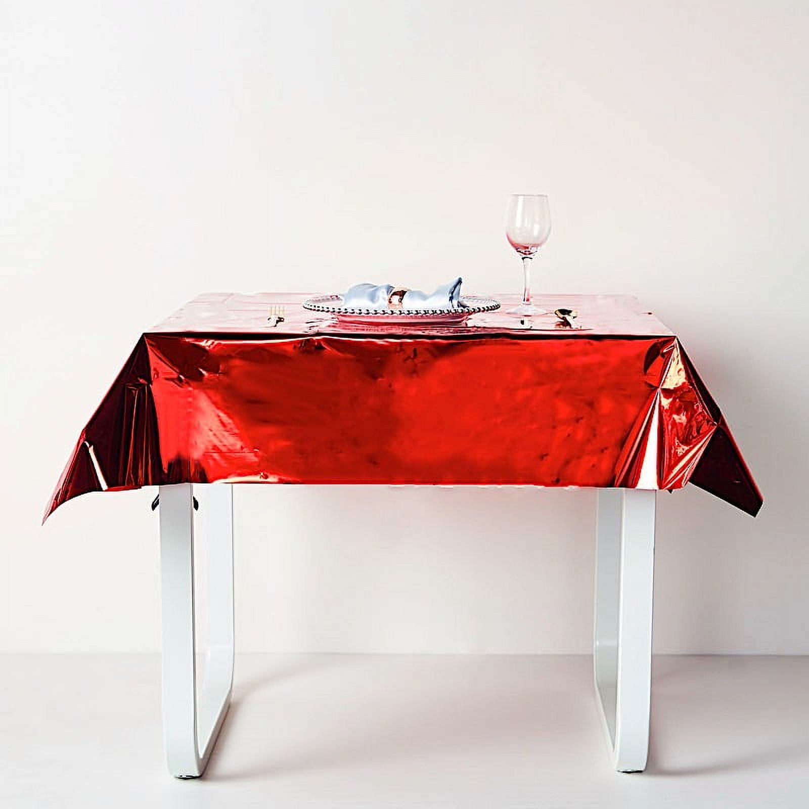 BalsaCircle 50" x 50" Red Metallic Square Disposable Plastic Tablecloth ...