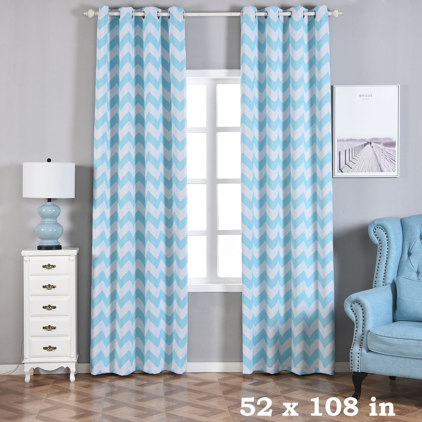 BalsaCircle 52" x 108" Blue Chevron Curtains Drapes Panels Grommet ...