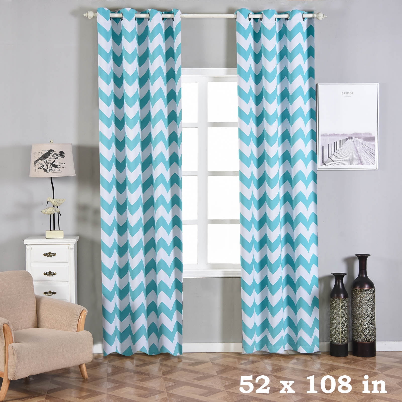 BalsaCircle 52" x 108" Turquoise Chevron Curtains Drapes Panels Grommet ...