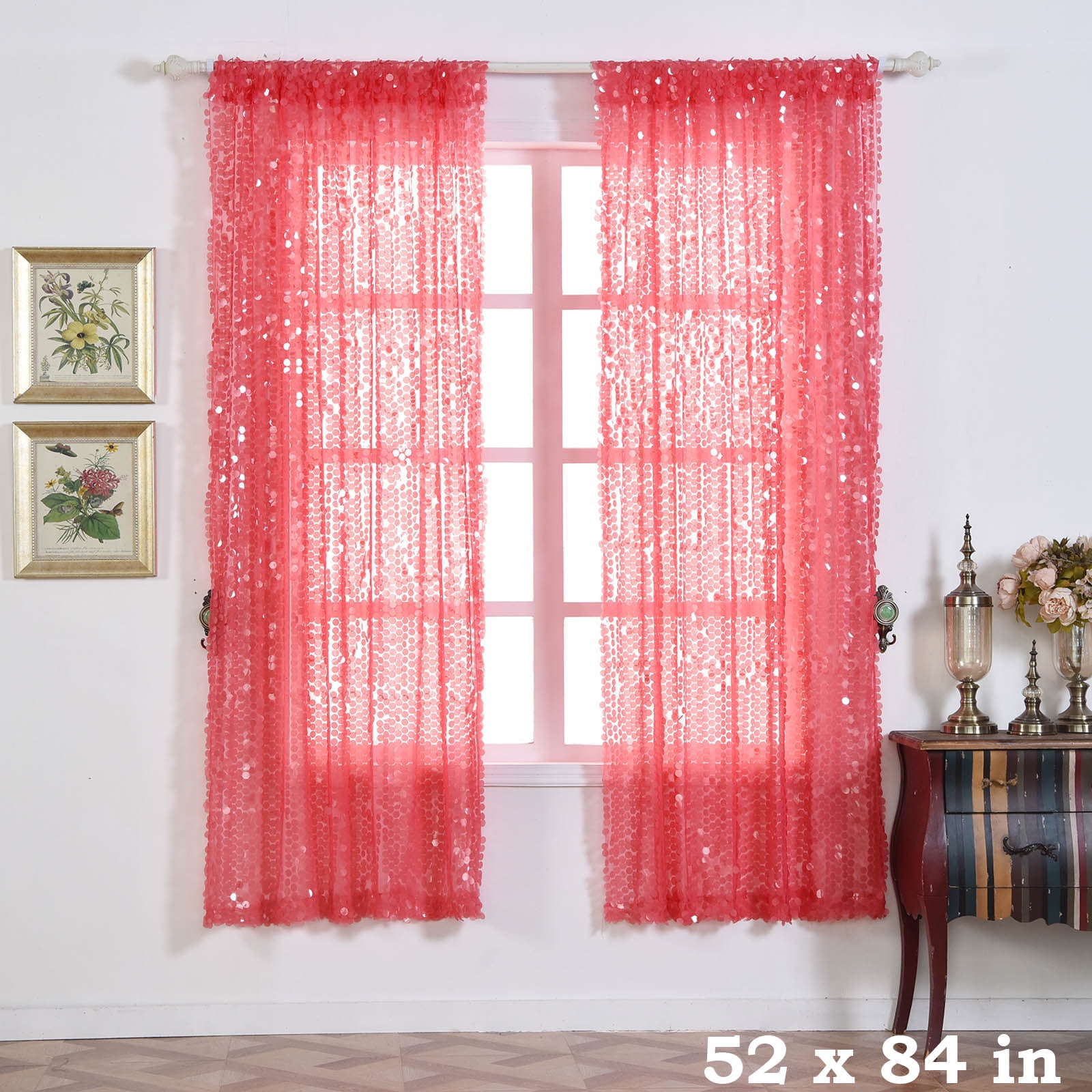 BalsaCircle 52" x 84" Coral Big Payette Sequin Curtains Drapes Panels ...