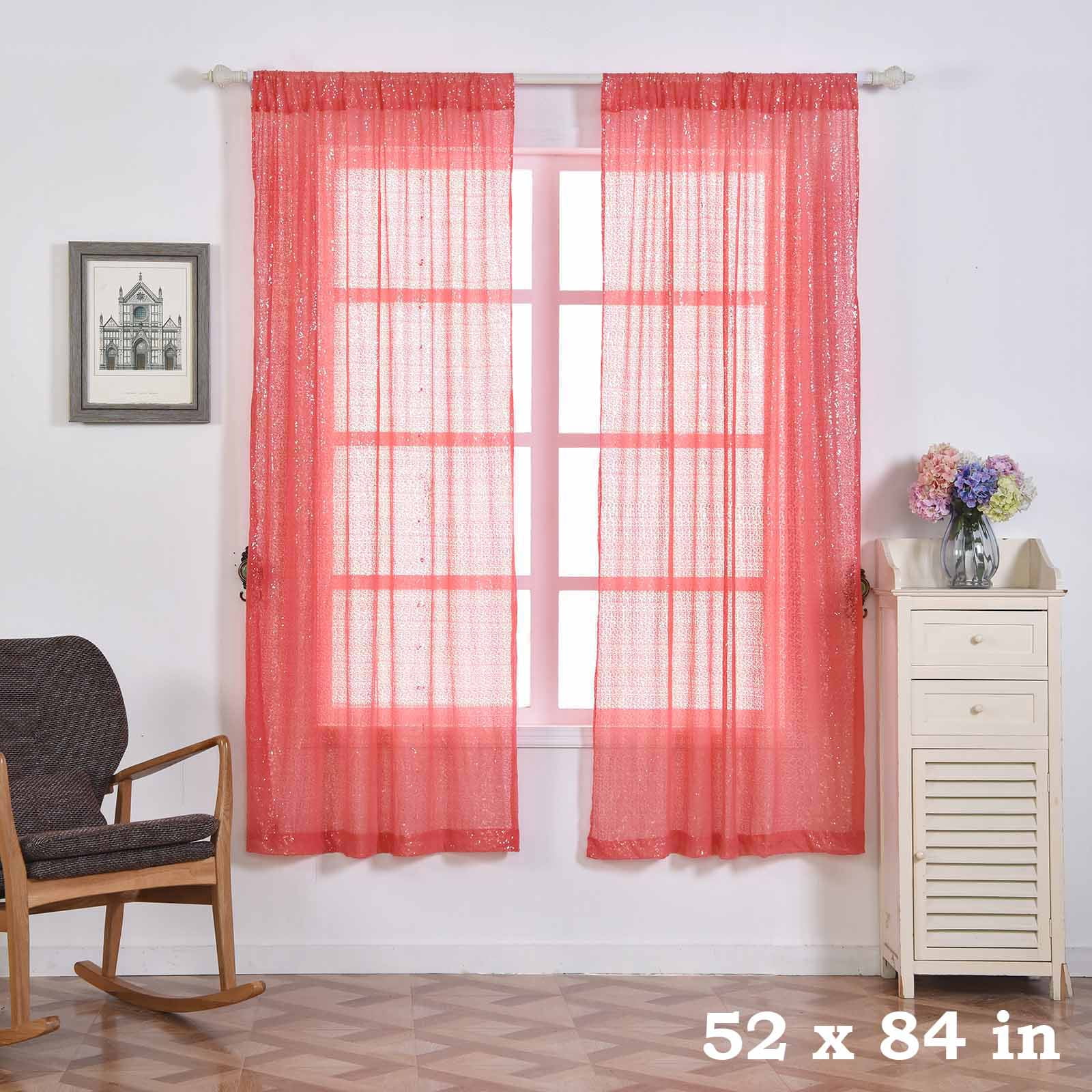 BalsaCircle 52" x 84" Coral Sequined Curtains Drapes Panels Window ...