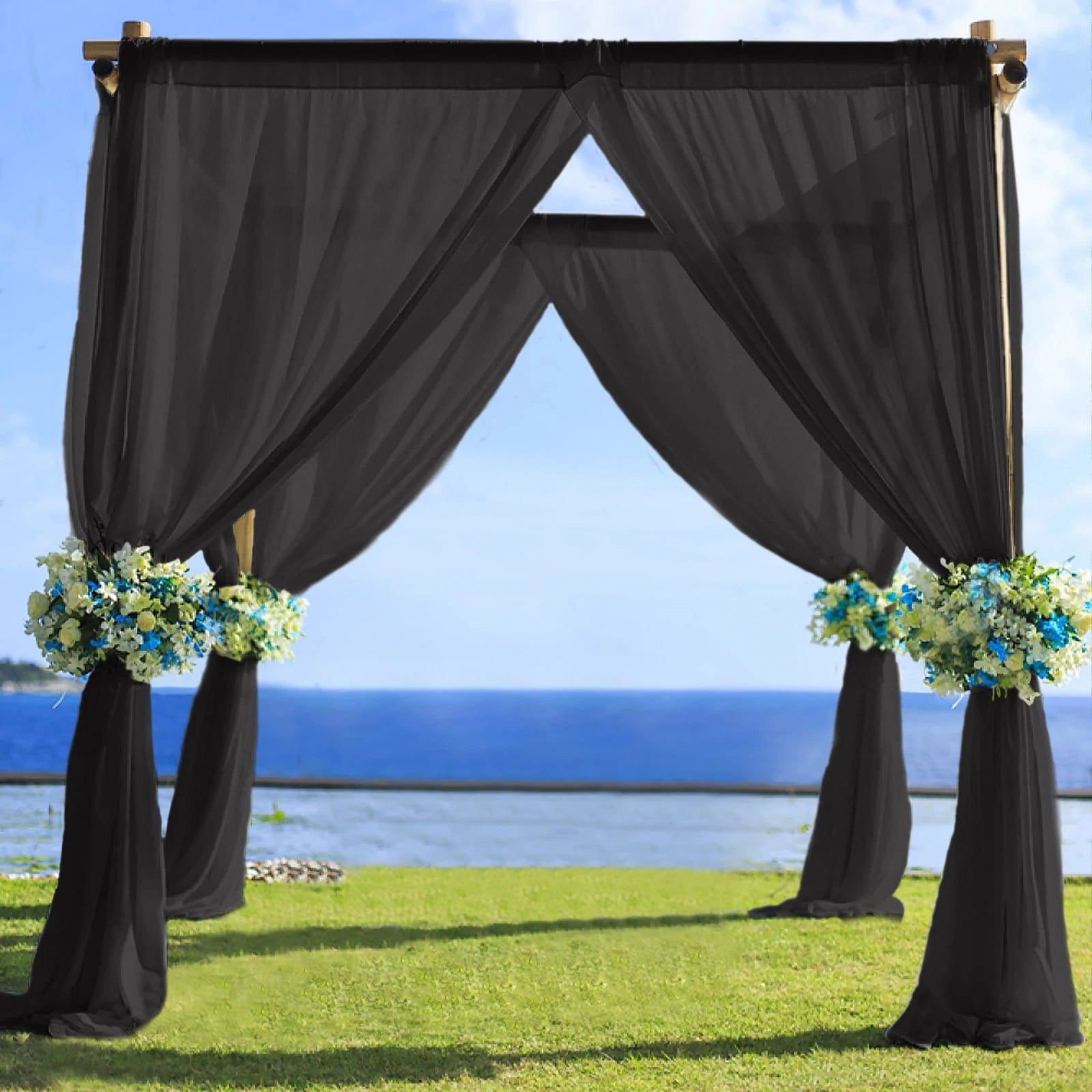 BalsaCircle 5x14 feet Black Premium Chiffon Sheer Curtain Panel ...