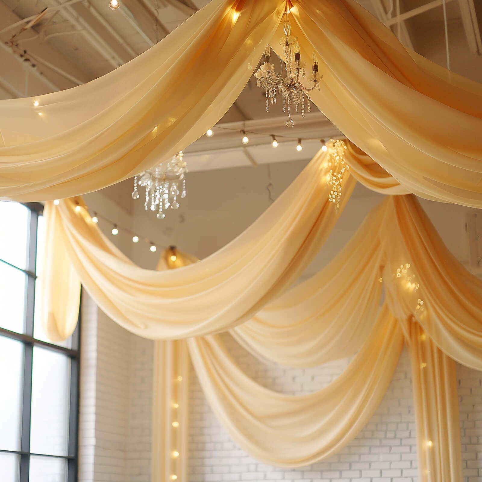 Balsa Circle 5x32 feet Champagne Premium Chiffon Sheer Curtain Panel ...