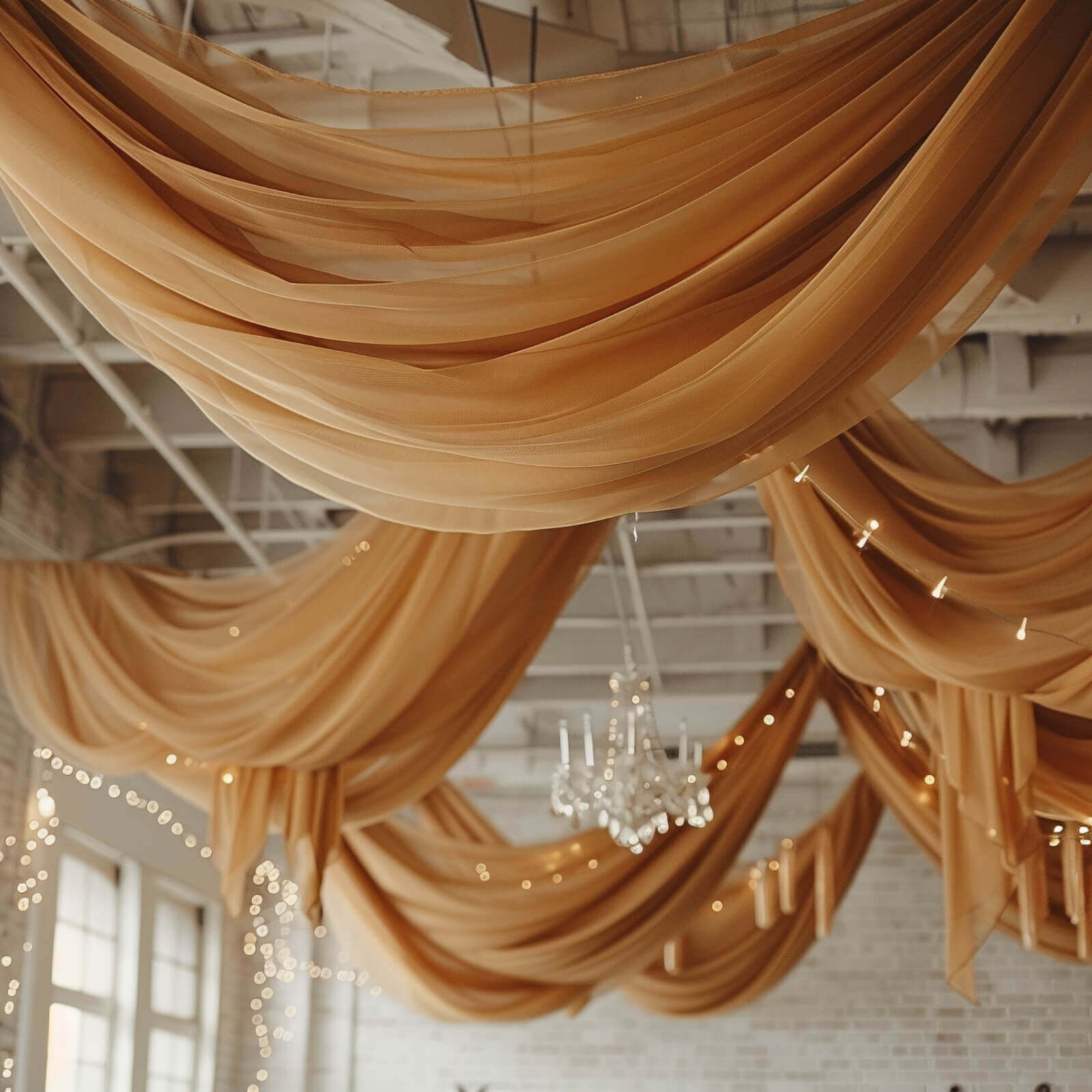 BalsaCircle 5x32 feet Gold Premium Chiffon Sheer Curtain Panel Ceiling ...