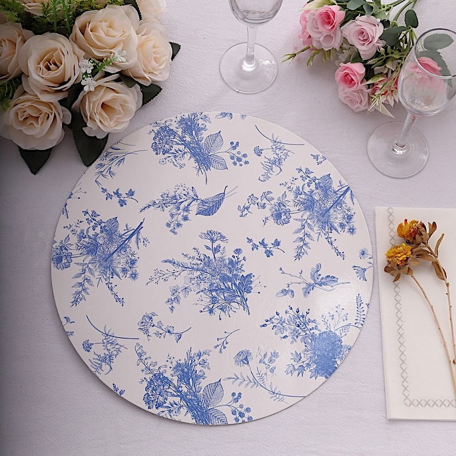 BalsaCircle 6 Blue Round 13 in Disposable Paper Charger Plates Floral ...