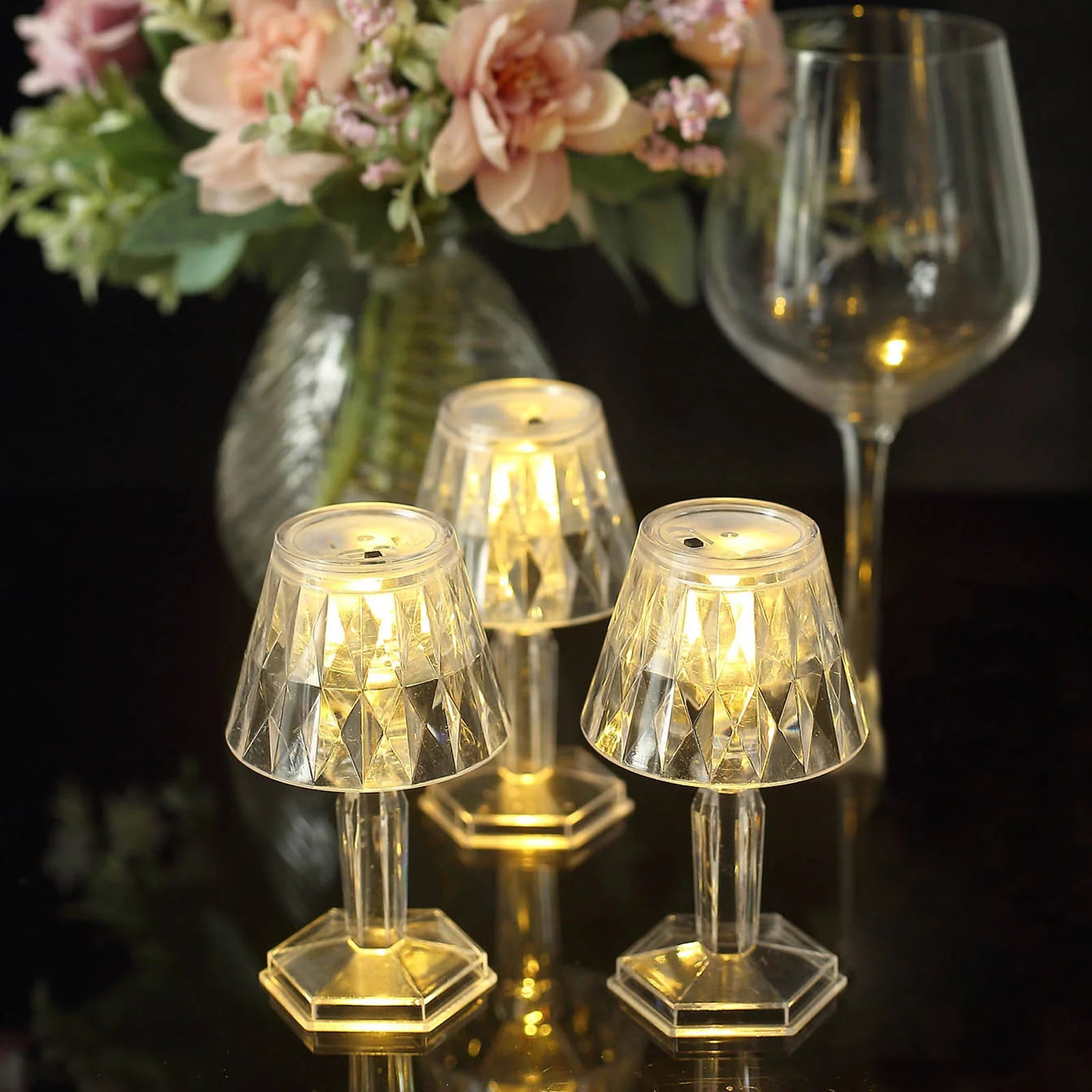 BalsaCircle 6 Clear 4.5 in Acrylic Crystal Table Lamps Battery Operated ...