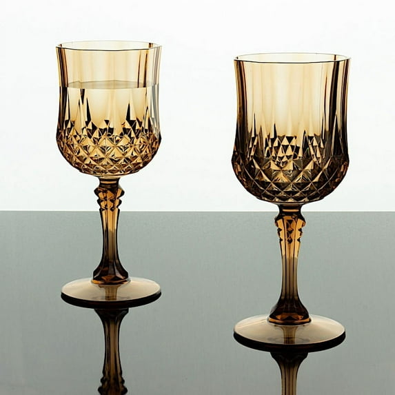 BalsaCircle 6 Pack 8 oz Gold Crystal Cut Plastic Goblets - Disposable ...