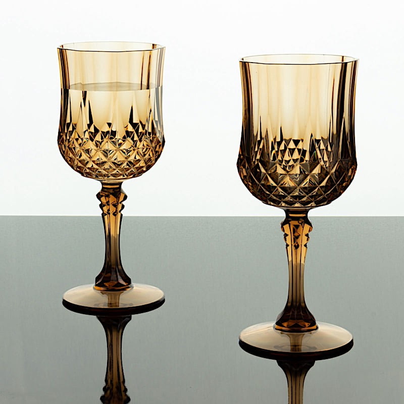 BalsaCircle 6 Disposable 8 oz Gold Crystal Cut Goblets Plastic Wine ...