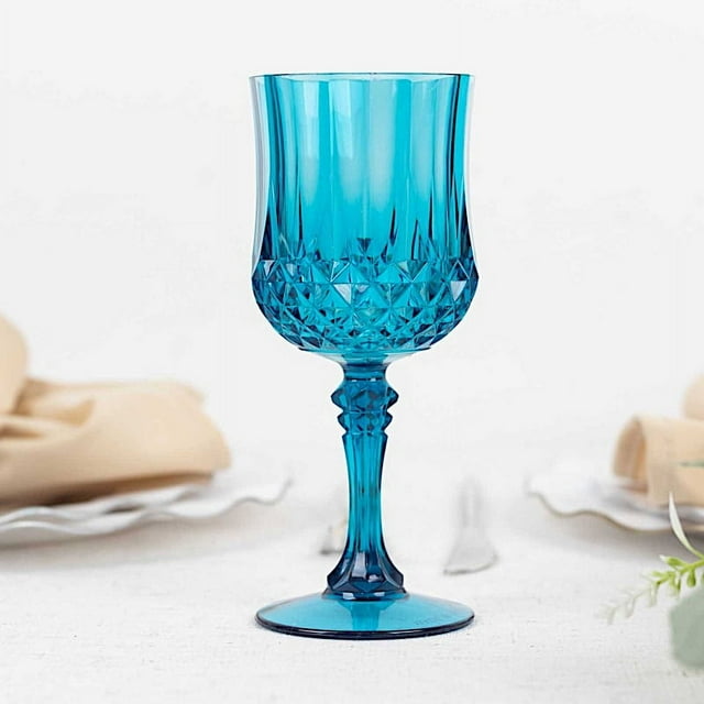BalsaCircle 6 Disposable 8 oz Ocean Blue Crystal Cut Goblets Plastic ...
