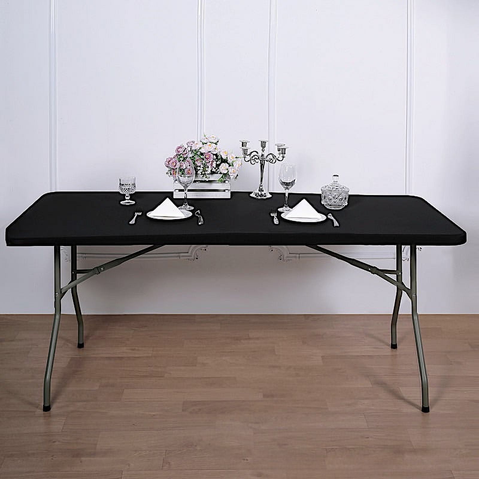 BalsaCircle 6ft Black Fitted Spandex Rectangular Table Cover, Wrinkle ...
