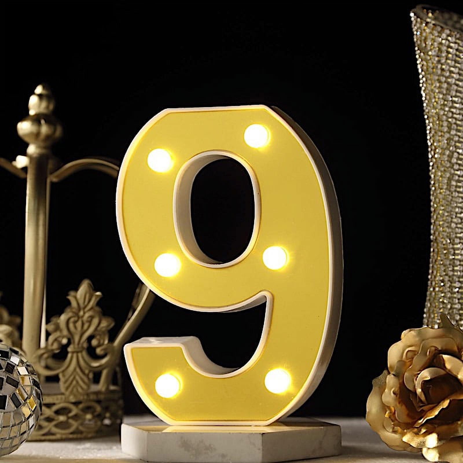 BalsaCircle 6" Gold 9 Marquee Warm White LED Lighted Sign Wedding ...