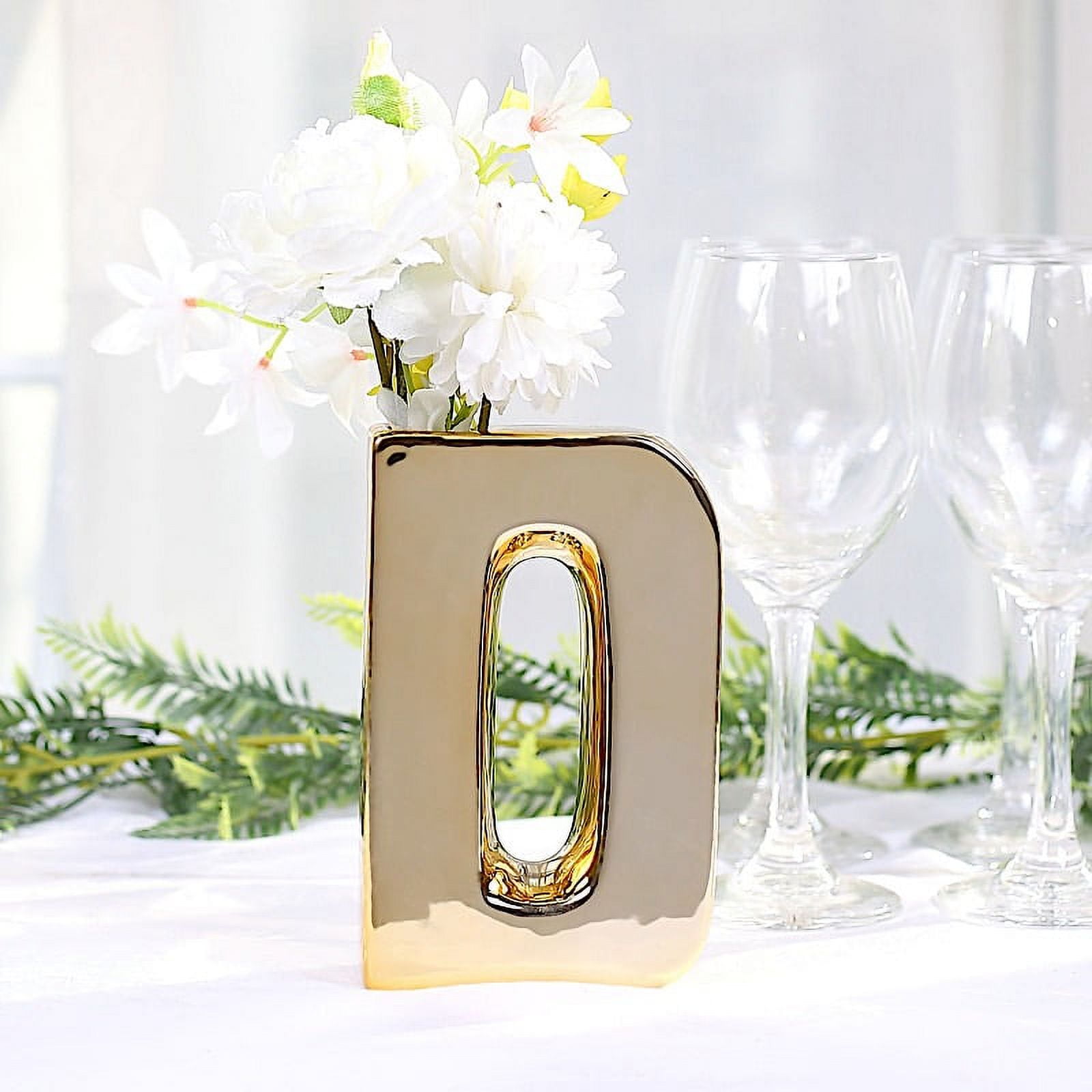 BalsaCircle 6" Gold D Metallic Letters Symbols Ceramic Flower Vase ...