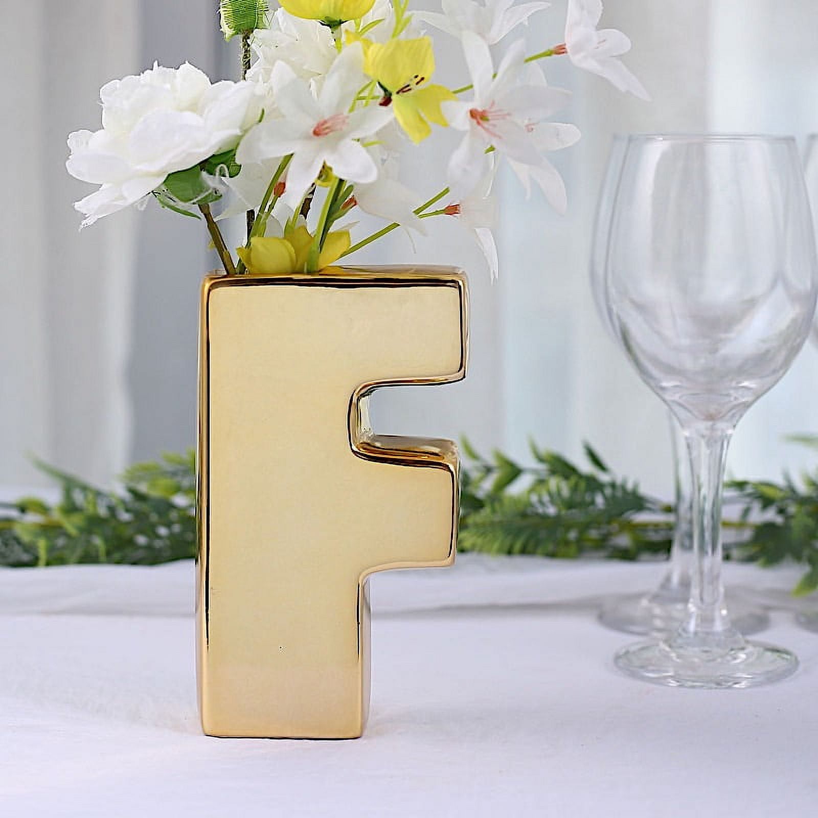 BalsaCircle 6" Gold F Metallic Letters Symbols Ceramic Flower Vase ...