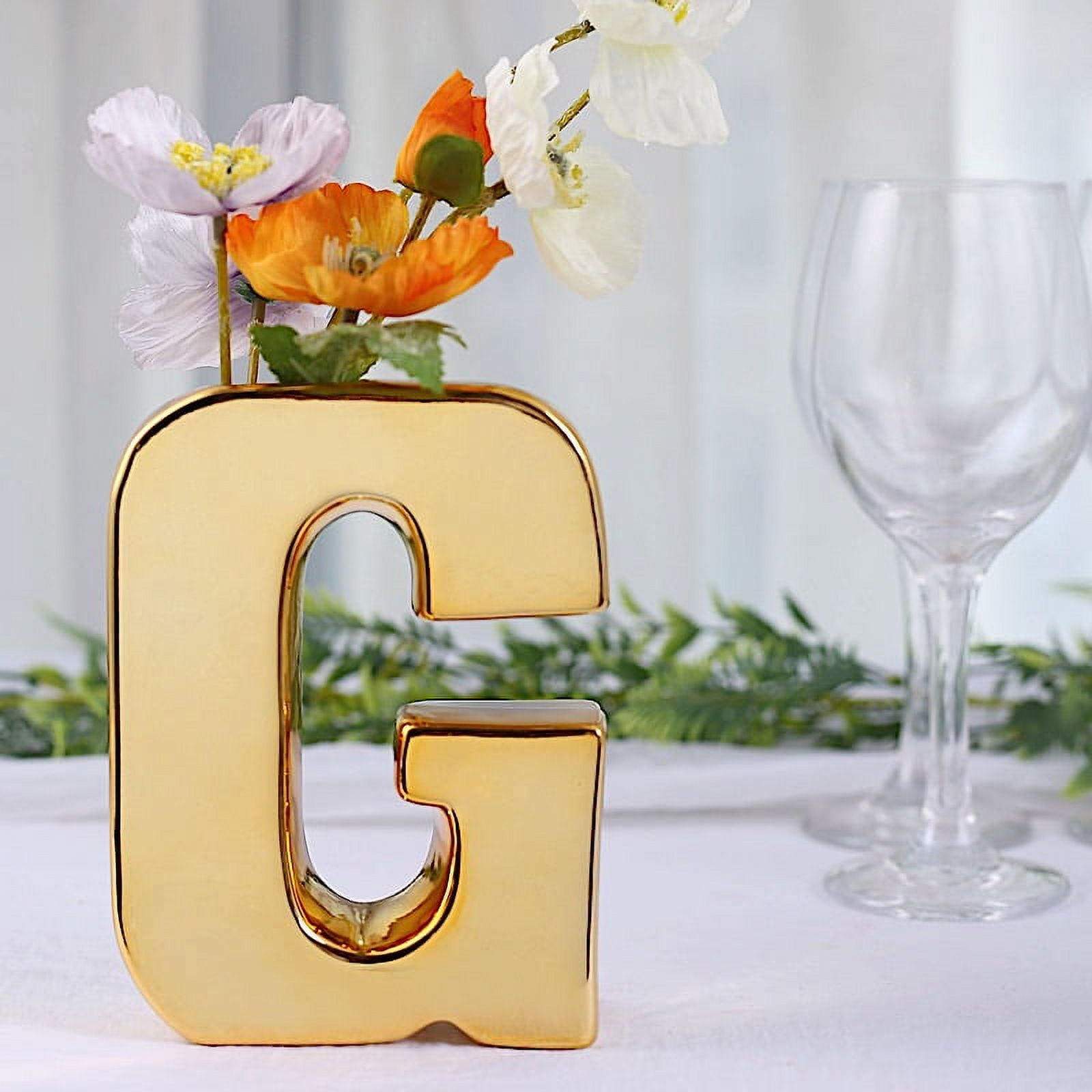 BalsaCircle 6" Gold G Metallic Letters Symbols Ceramic Flower Vase ...