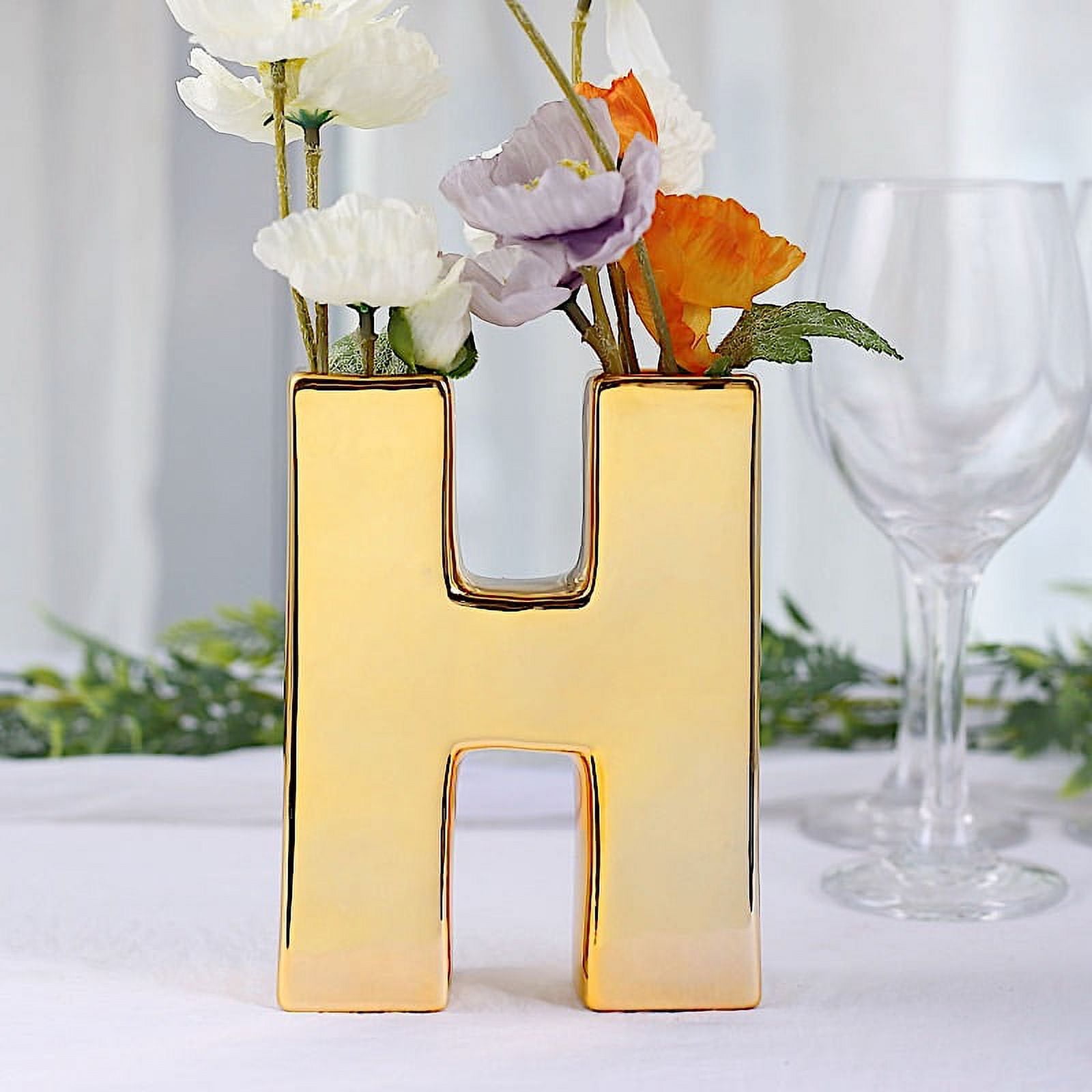 BalsaCircle 6" Gold H Metallic Letters Symbols Ceramic Flower Vase ...