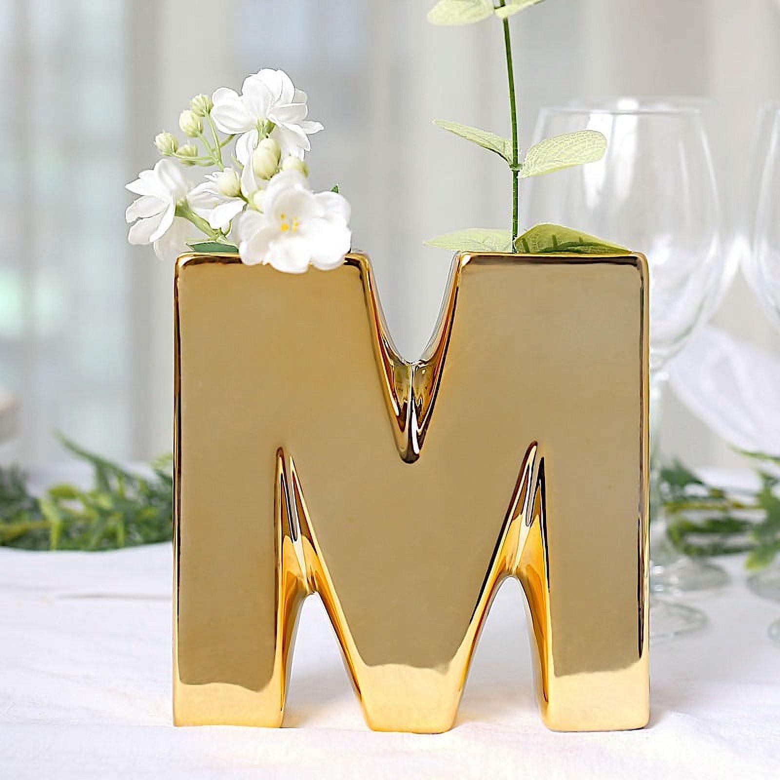 BalsaCircle 6" Gold M Metallic Letters Symbols Ceramic Flower Vase ...