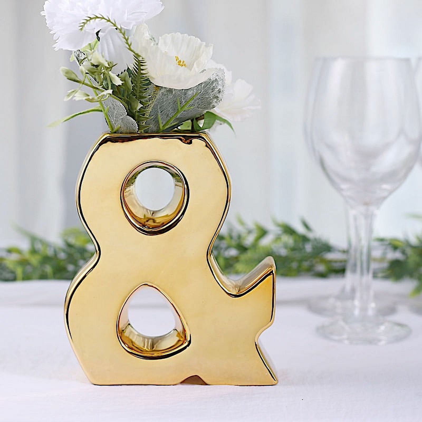 BalsaCircle 6" Gold & Metallic Letters Symbols Ceramic Flower Vase ...
