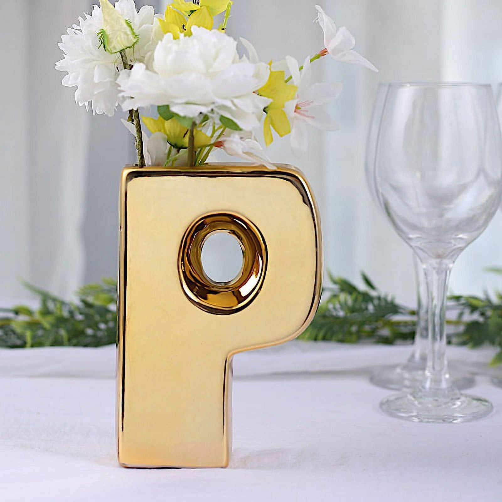 BalsaCircle 6" Gold P Metallic Letters Symbols Ceramic Flower Vase ...
