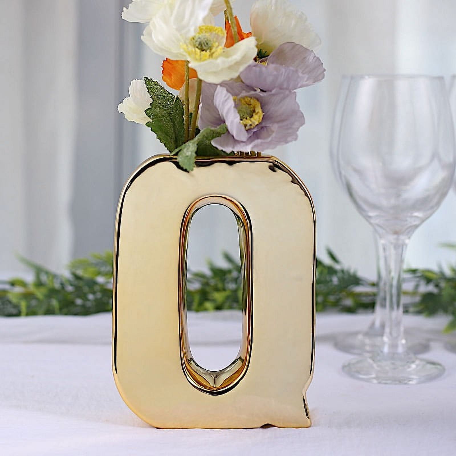 BalsaCircle 6" Gold Q Metallic Letters Symbols Ceramic Flower Vase ...