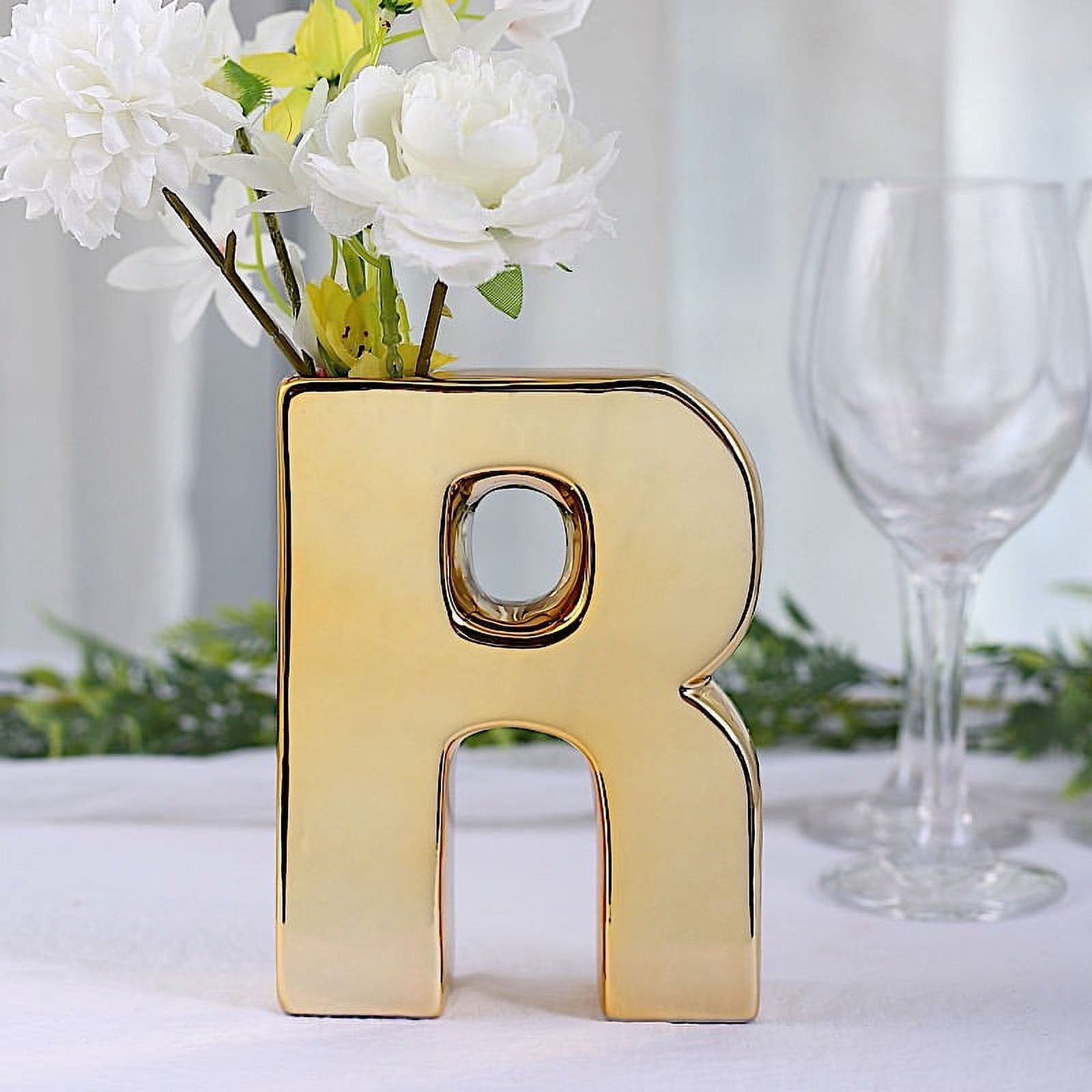BalsaCircle 6" Gold R Metallic Letters Symbols Ceramic Flower Vase ...