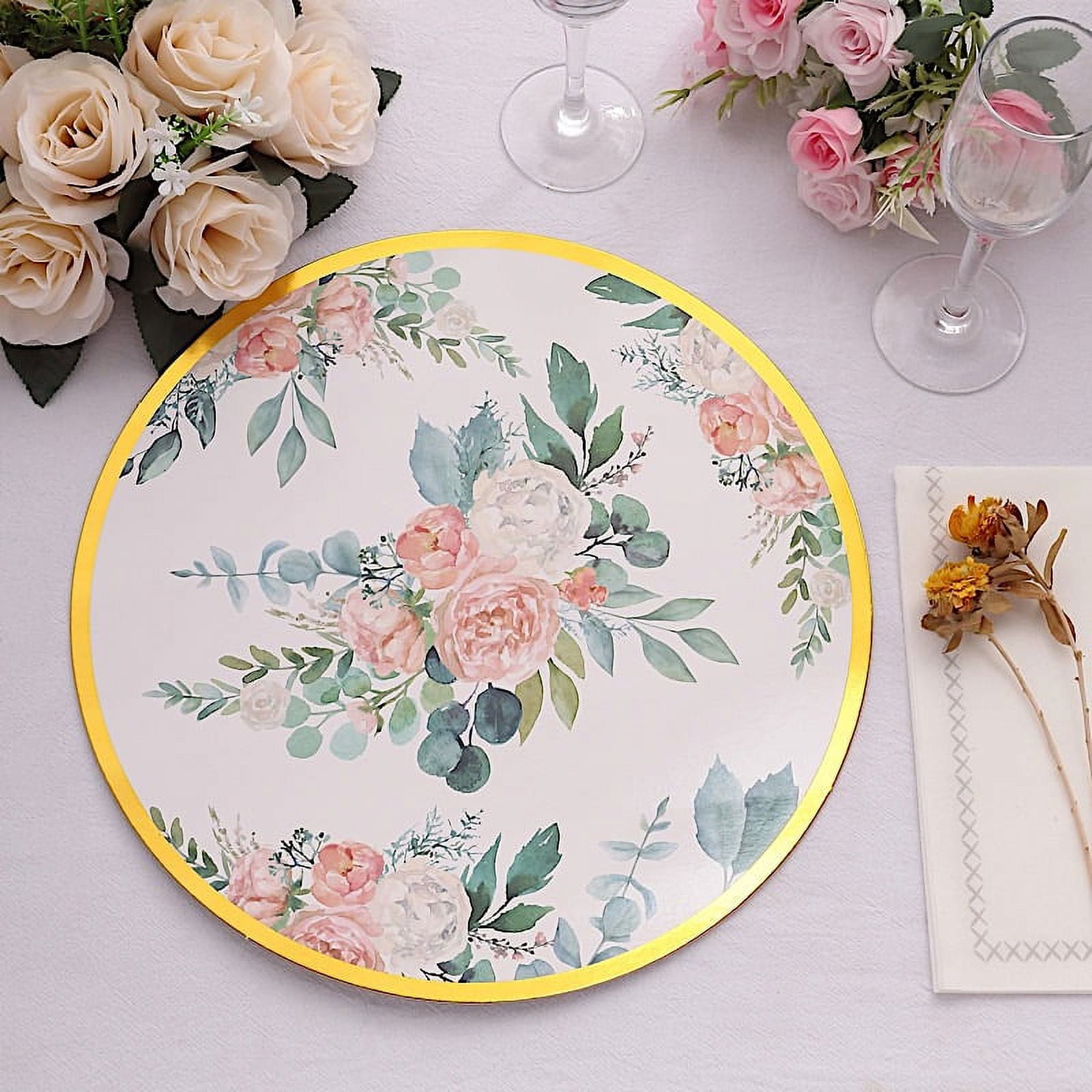 BalsaCircle 6 Gold Round 13 in Disposable Paper Charger Plates Floral ...