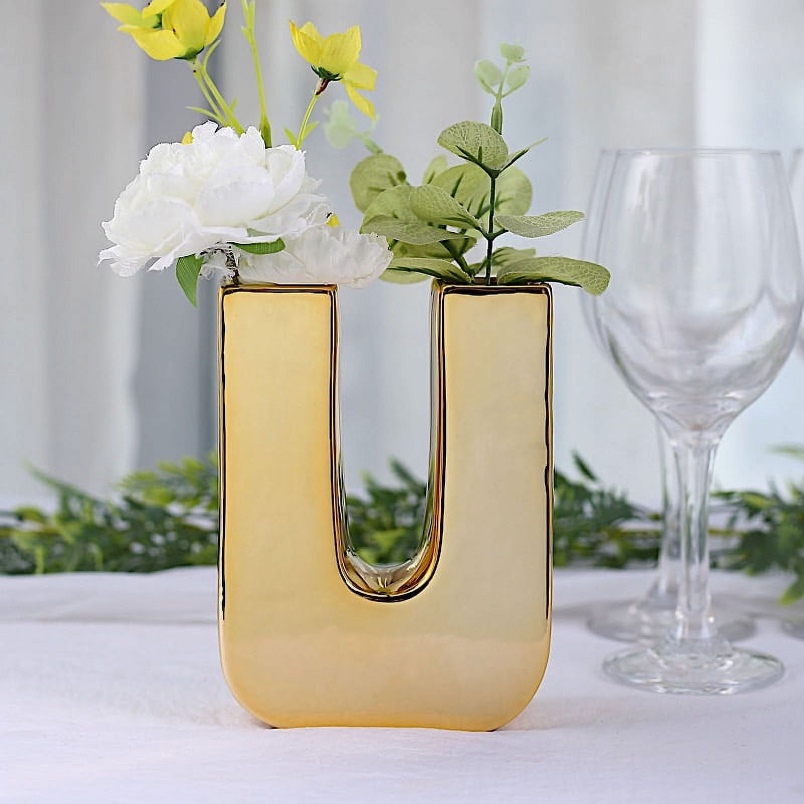 BalsaCircle 6" Gold U Metallic Letters Symbols Ceramic Flower Vase ...