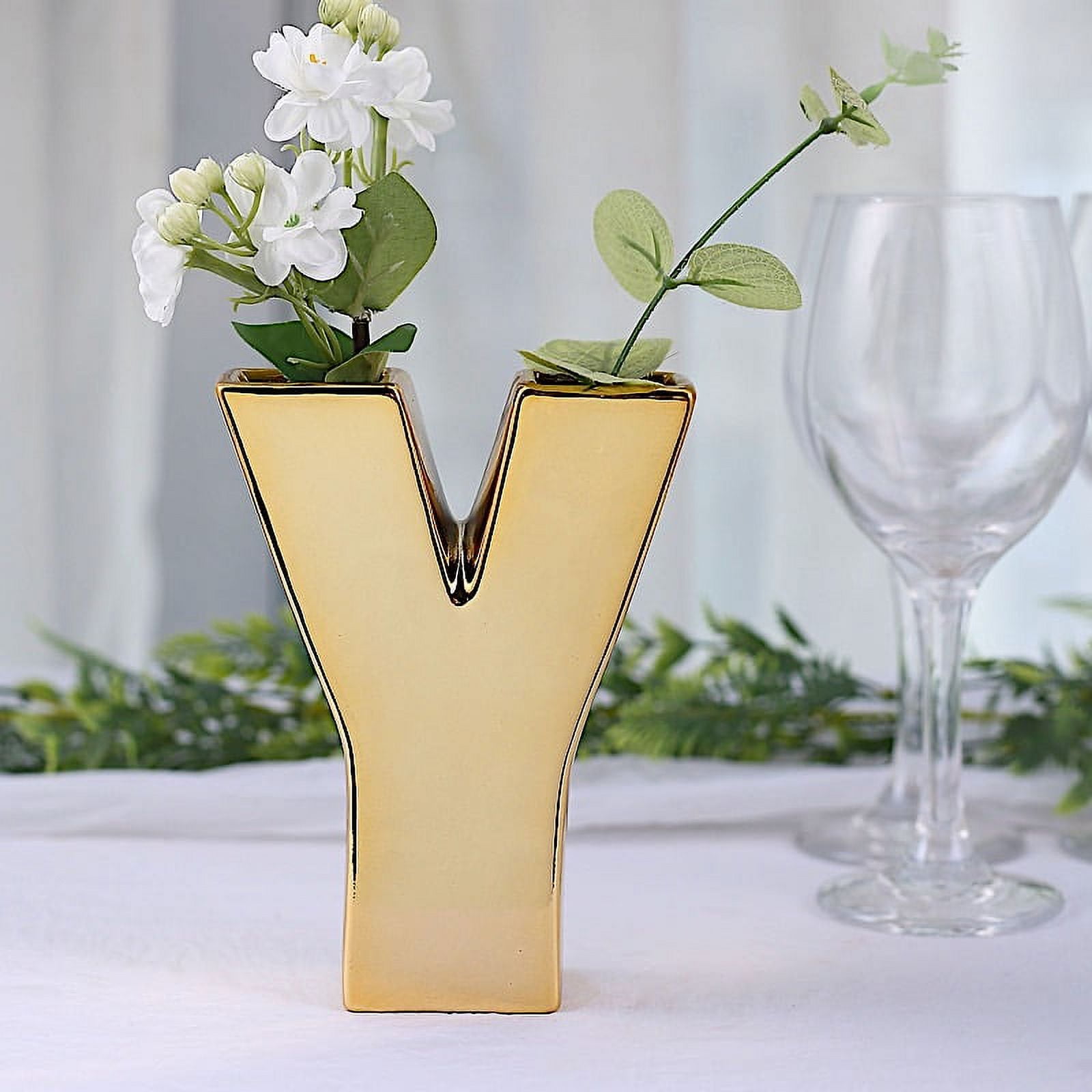 BalsaCircle 6" Gold Y Metallic Letters Symbols Ceramic Flower Vase ...