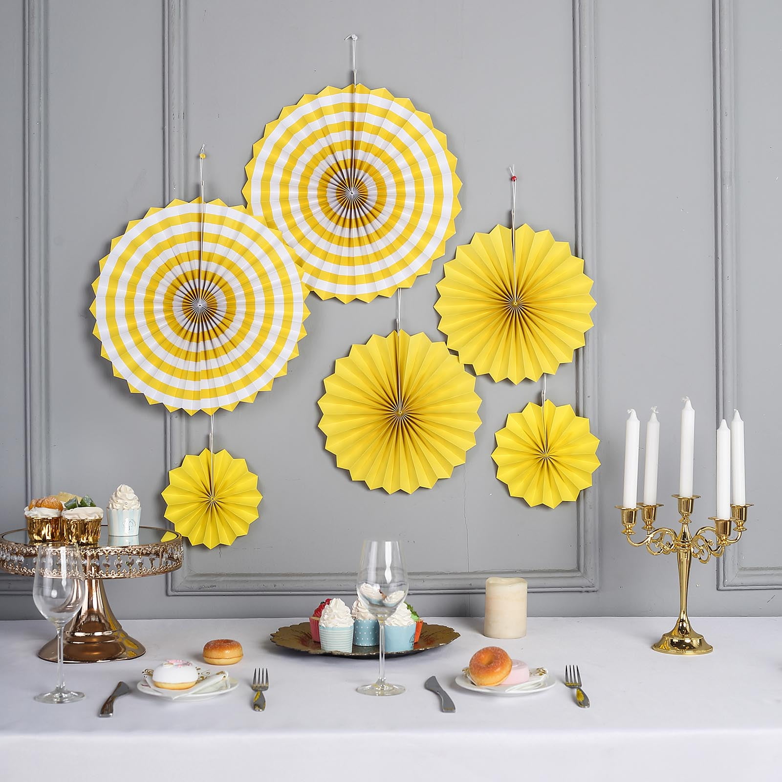 BalsaCircle 6 Pieces Yellow Paper Fans Wall Hanging Decorations Party ...