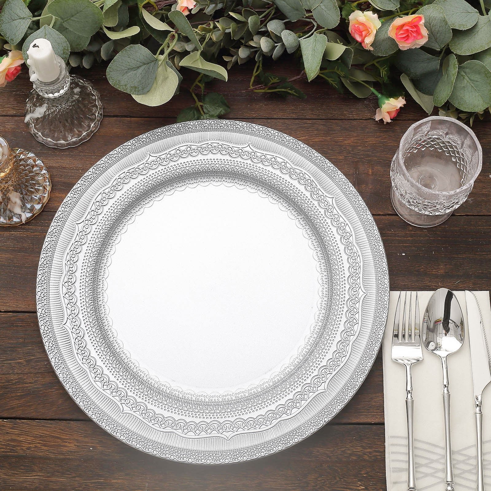 BalsaCircle 6 Round Silver 13 in Acrylic Plastic Charger Plates Lace ...