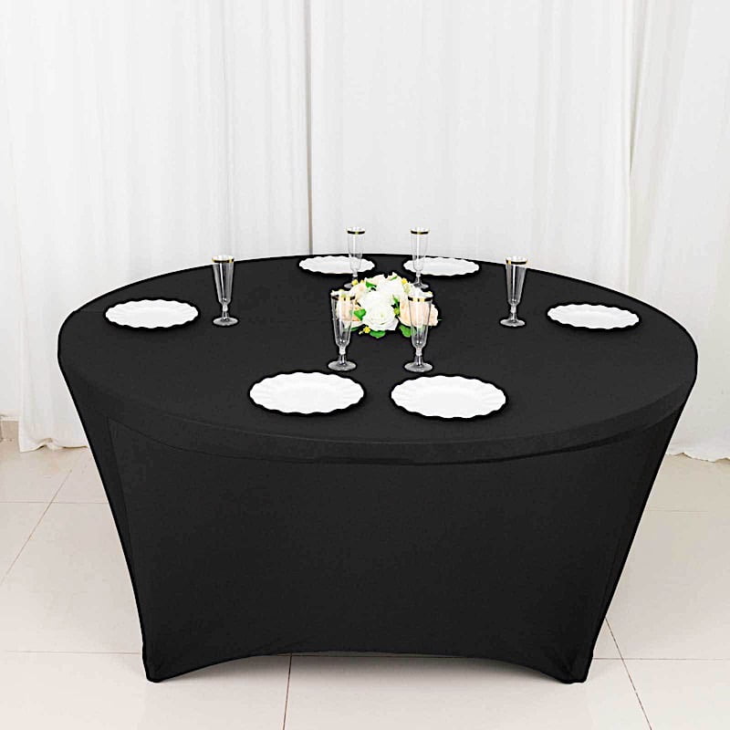 BalsaCircle 6 feet Black Wavy Spandex Fitted Round Tablecloth Table ...
