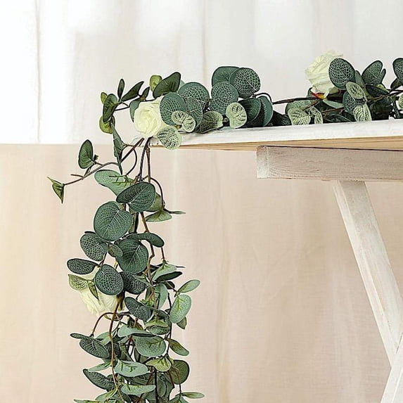 Balsa Circle 6 feet Frosted Green Artificial Eucalyptus Leaves Ivory ...