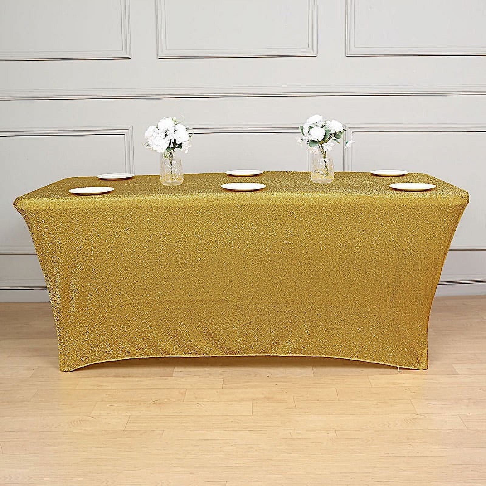 BalsaCircle 6 feet Gold Fitted Spandex Rectangular Tablecloth Metallic ...