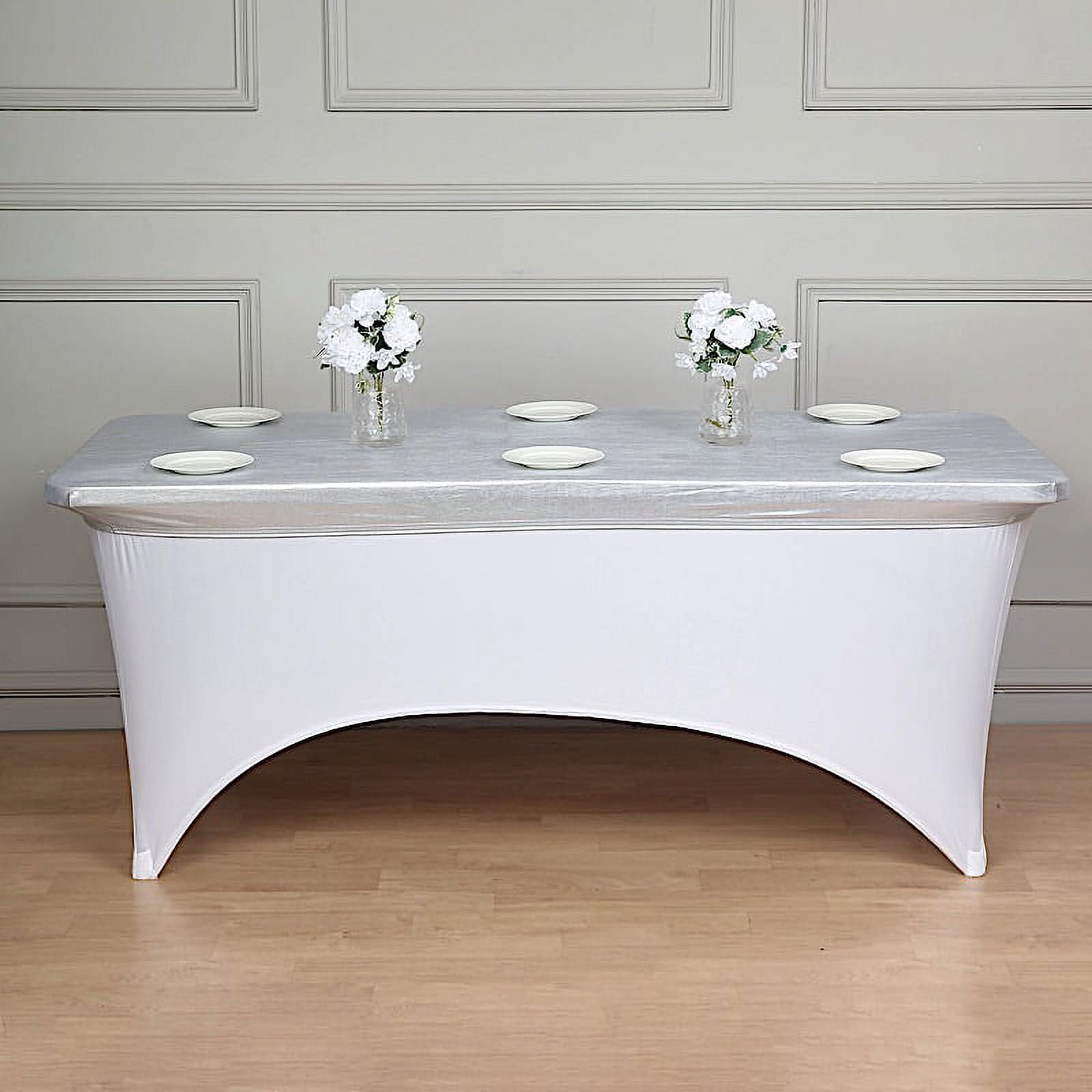 BalsaCircle 6 feet Silver Metallic Fitted Spandex Rectangular Table Top ...