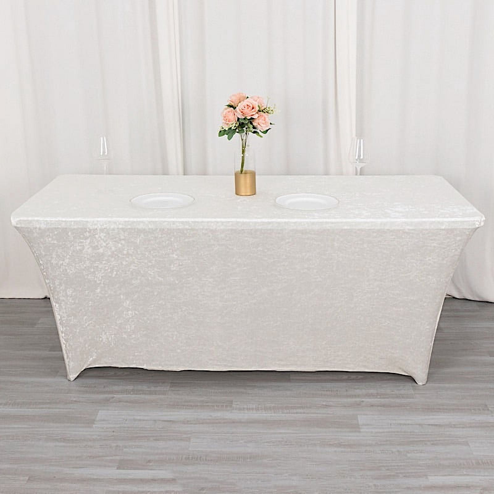 BalsaCircle 6 feet White Crushed Velvet Rectangular Tablecloth Fitted ...