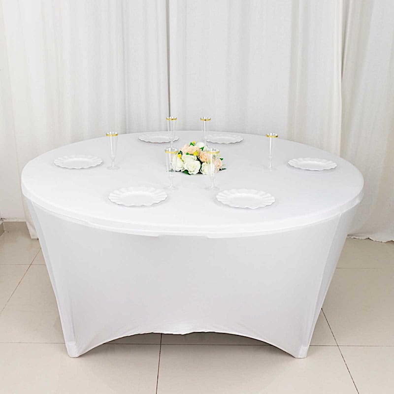 BalsaCircle 6 feet White Stretch Spandex Fitted Round Tablecloth with ...