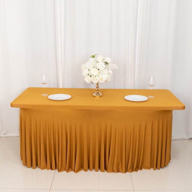 BalsaCircle 6 ft Fitted Gold Premium Spandex Rectangle Tablecloth Wavy ...