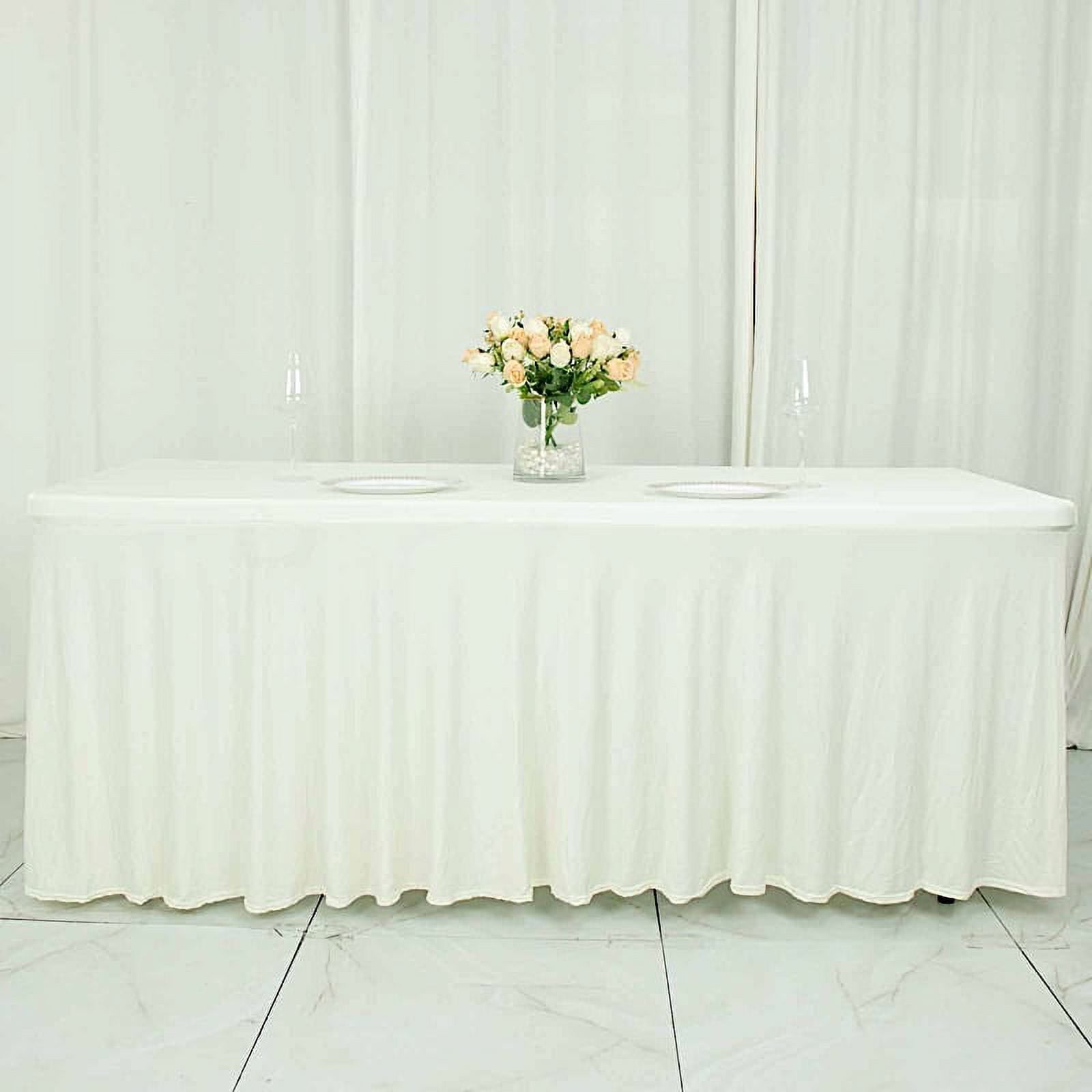 BalsaCircle 6 ft Fitted Ivory Premium Spandex Rectangle Tablecloth Wavy ...