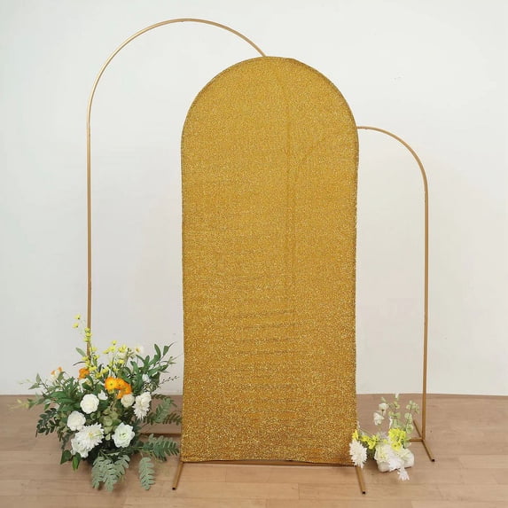 BalsaCircle 6 ft Gold Fitted Metallic Spandex Round Top Wedding Arch ...