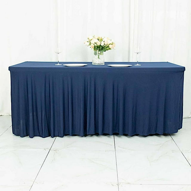 BalsaCircle 6 ft Fitted Navy Blue Premium Spandex Rectangle Tablecloth ...